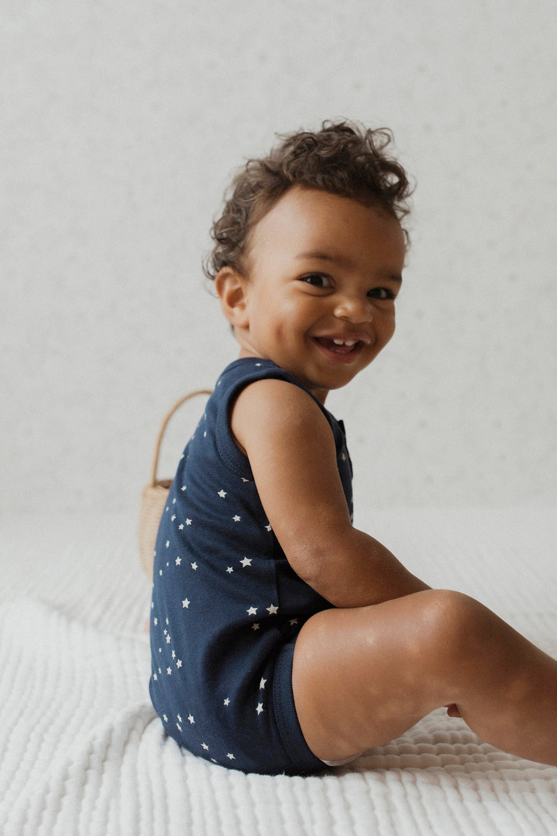 Organic Cotton Singlet Bodysuit - Tiny Stars Black Iris – Little Bae
